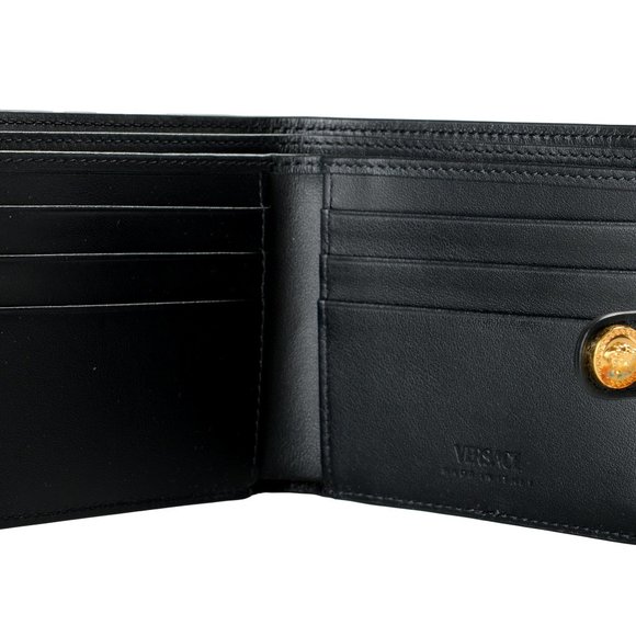 Versace | Bags | Versace Mens Black 0 Leather Gold Medusa Bifold Wallet ...